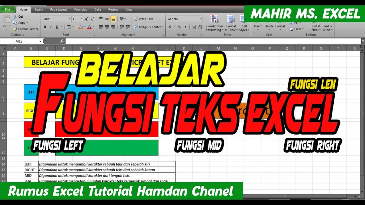 Belajar || Fungsi Teks Ms. Excel - YouTube