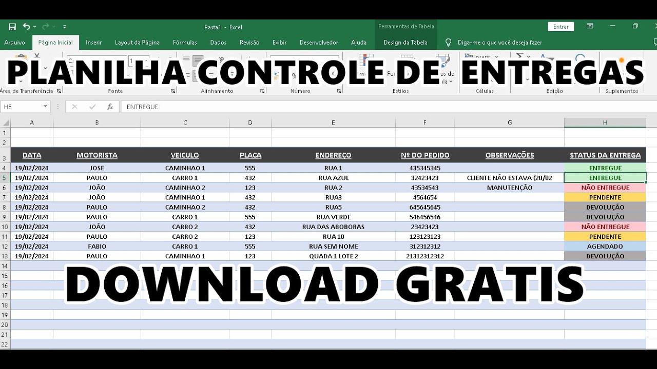 COMO CRIAR PLANILHA DE CONTROLE DE ENTREGAS NO EXCEL SIMPLES E RAPIDO ...