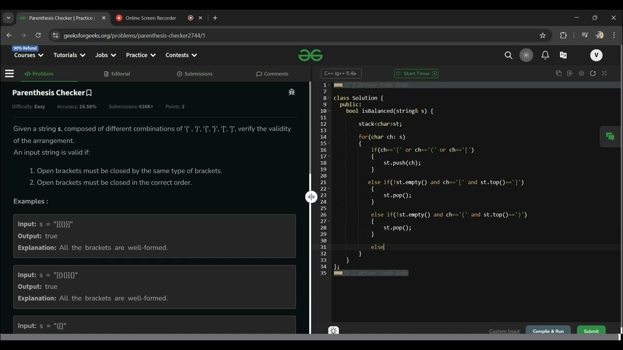 Parenthesis Checker GFG POTD (21 FEBUARY 2025) - YouTube