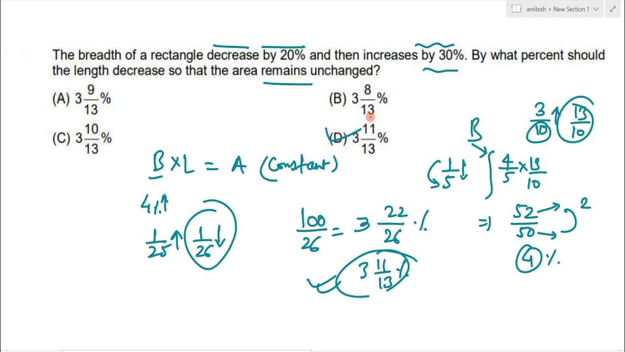 The breadth of a rectangle decrease by 20% and then increases by 30% ...