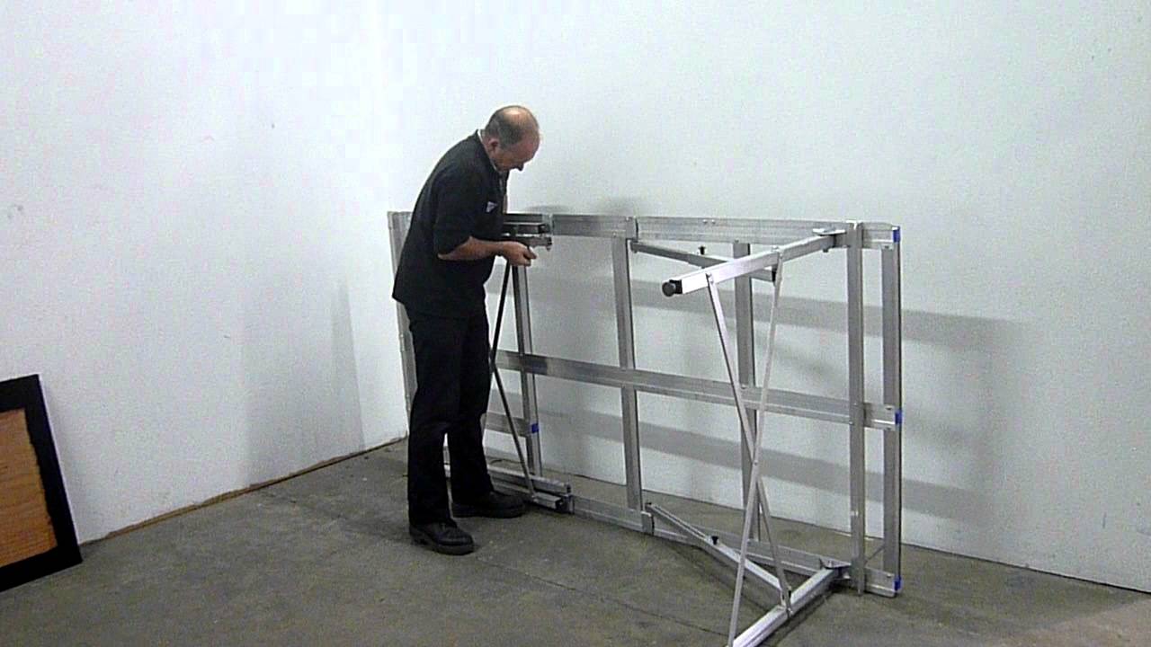 The Glass Racking Company 2.4M x 1.2M cutting table foldup - YouTube