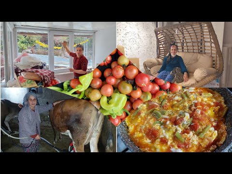 Dolu dolu bir vlog bahçe öğlen yemeği Güler alışveriş inek sağımi ve akşam menemen