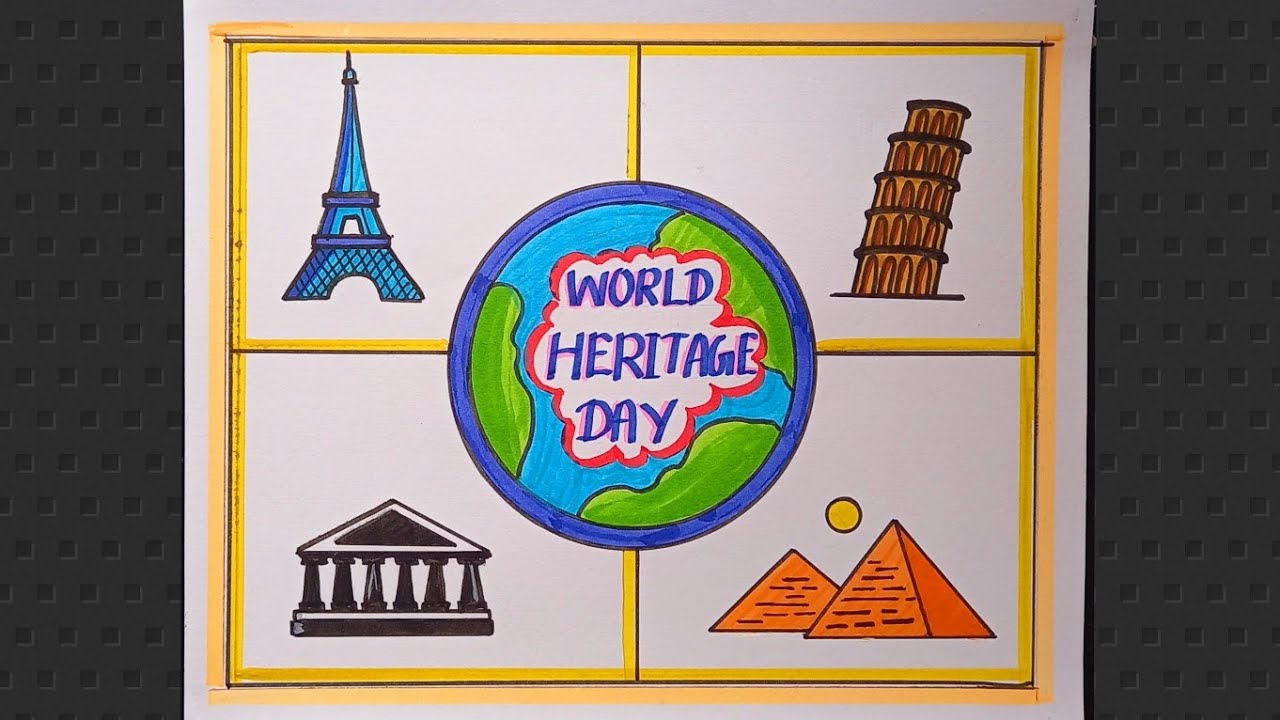 World Heritage Day Drawing/ World Heritage Day Poster/ Easy Heritage ...