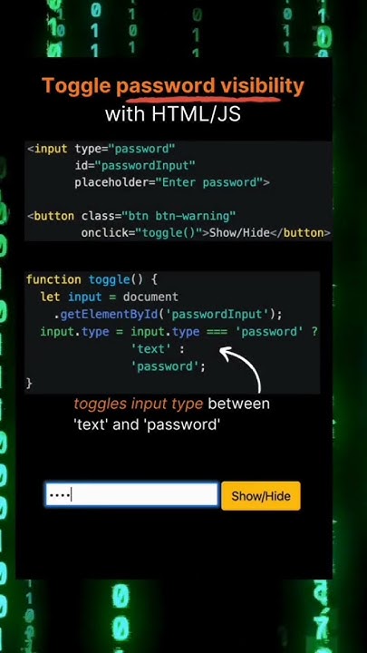 How To Hide Or Show Password Using Html Css Javascript Coding Html5 Programming Html Python 