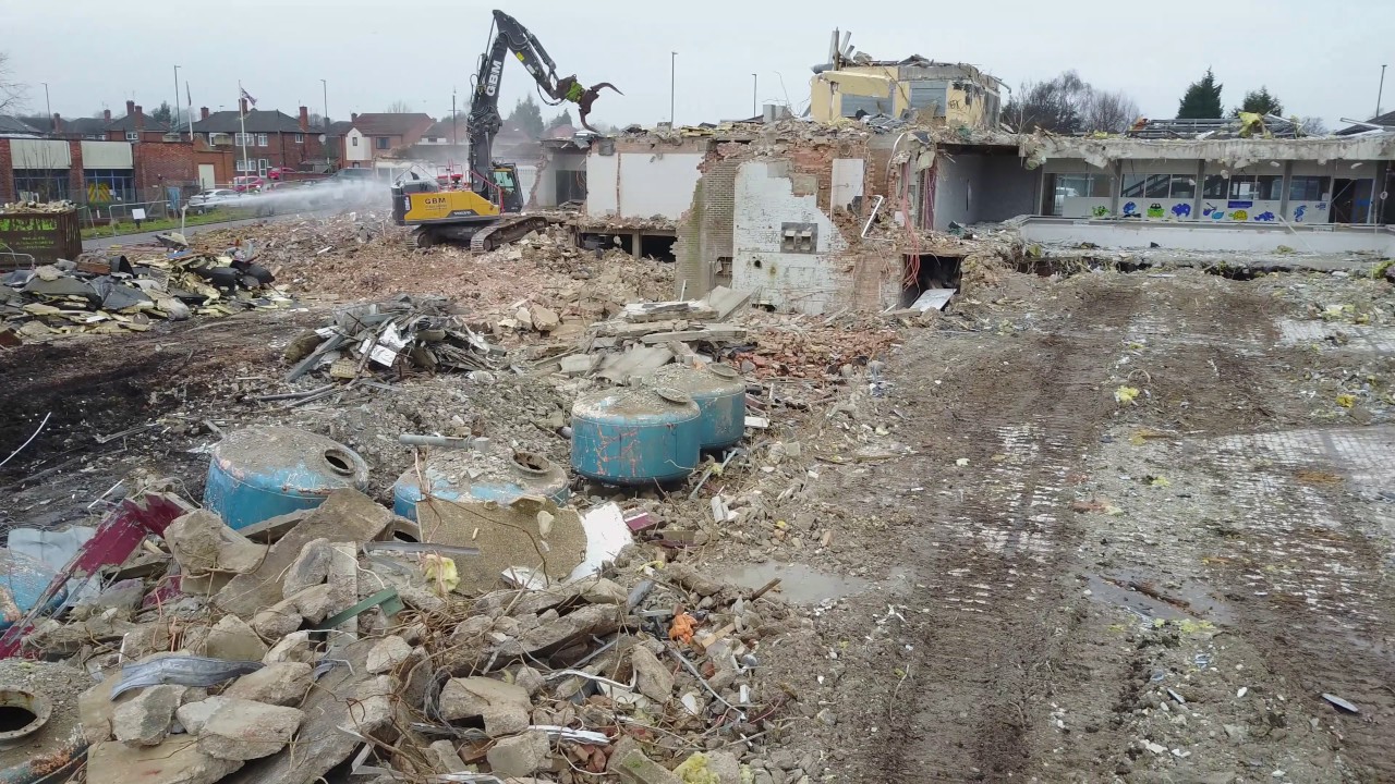 Beechdale Baths demolition drone 4k - YouTube