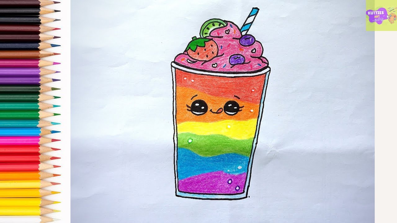 Rainbow smoothie வரையலாம்/ How to draw a smoothie cup with step by step ...
