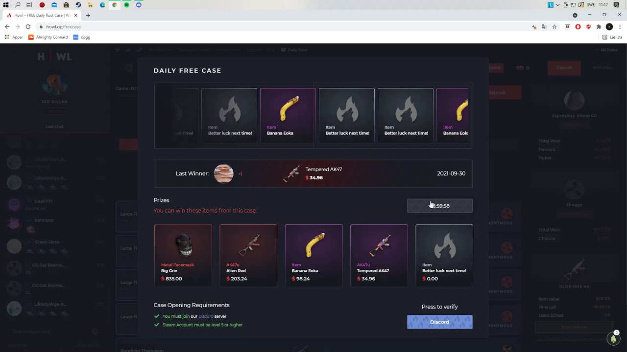 Opening Howl.gg's daily free case until I get something (DAY 1) - YouTube