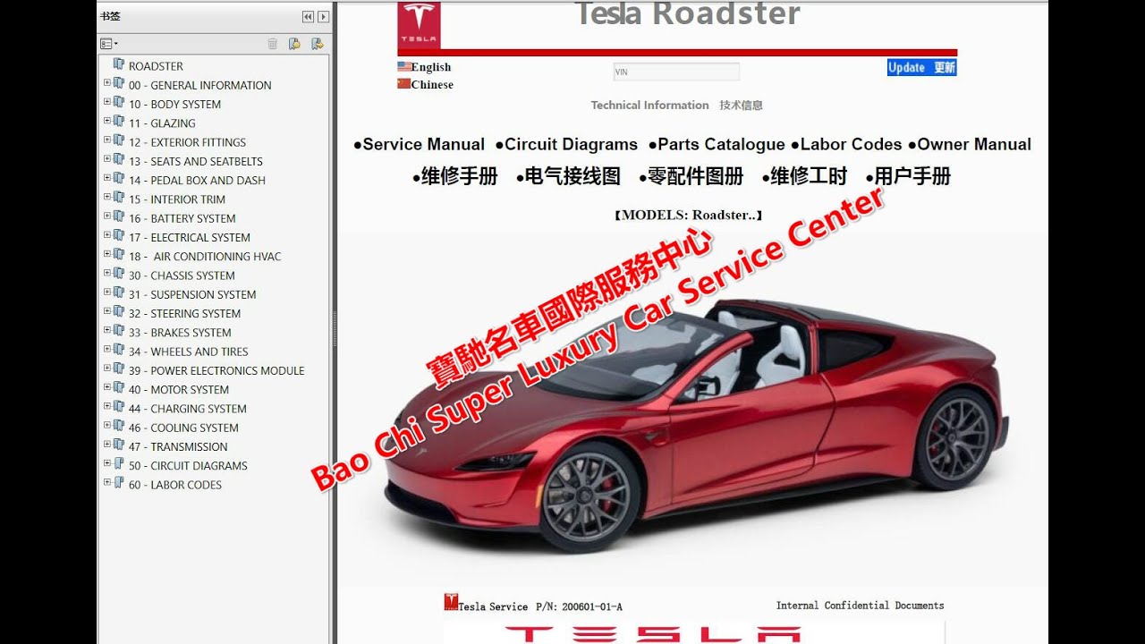 Tesla Roadster Service Manual &Workshop Repair Manual & Wiring Diagram ...