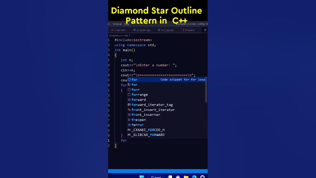 Print Diamond Start Outline Pattern In C Youtubeshorts Shorts Coding Cpp Youtube