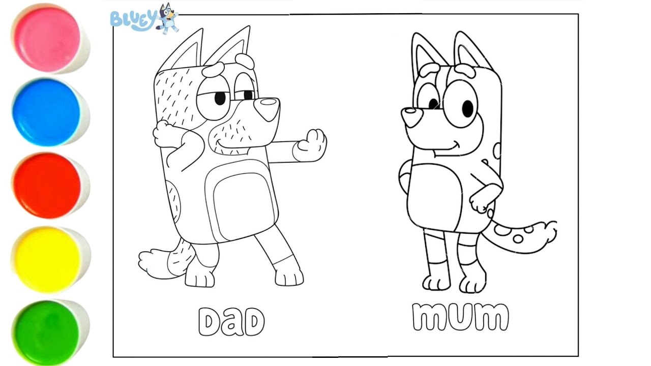 Bandit and Chilli from Bluey | Bluey Dad and Mum Drawing and Coloring ...