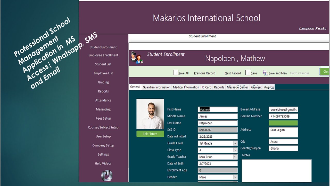 Professional School Management Application in MS Access | WhatsApp, SMS ...