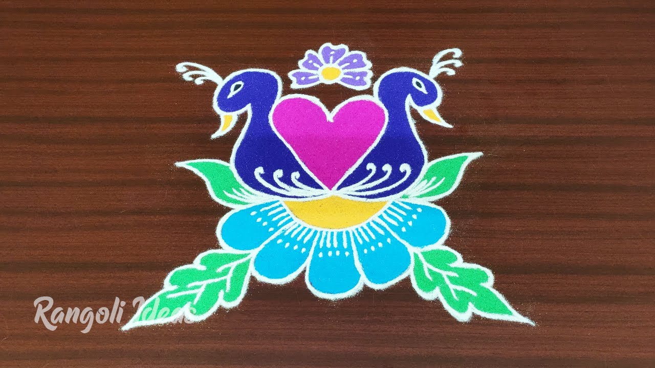 Beautiful Peacock Love Rangoli Design Kolam | அழகான மயில் ரங்கோலி ...
