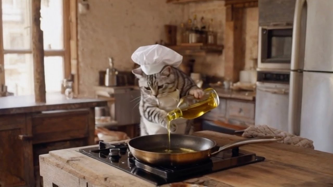 【Healing kitty】A cat chef cooks Spanish Omelette. - YouTube