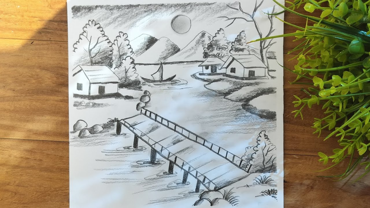 How to draw sunset scenery with pencil, pencil drawing for beginners ...