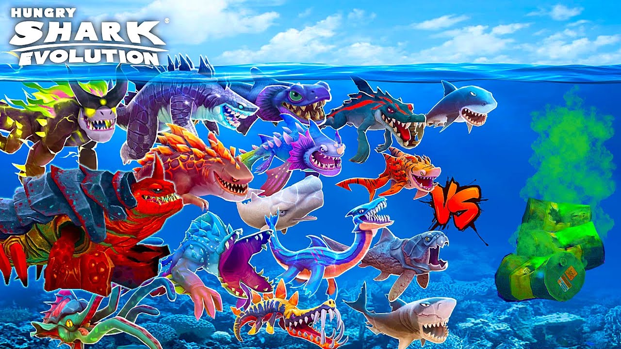 ALL HUNGRY SHARK EVOLUTION VS TOXIC BARREL POTION - GAMEPLAY - UNLOCKED ...