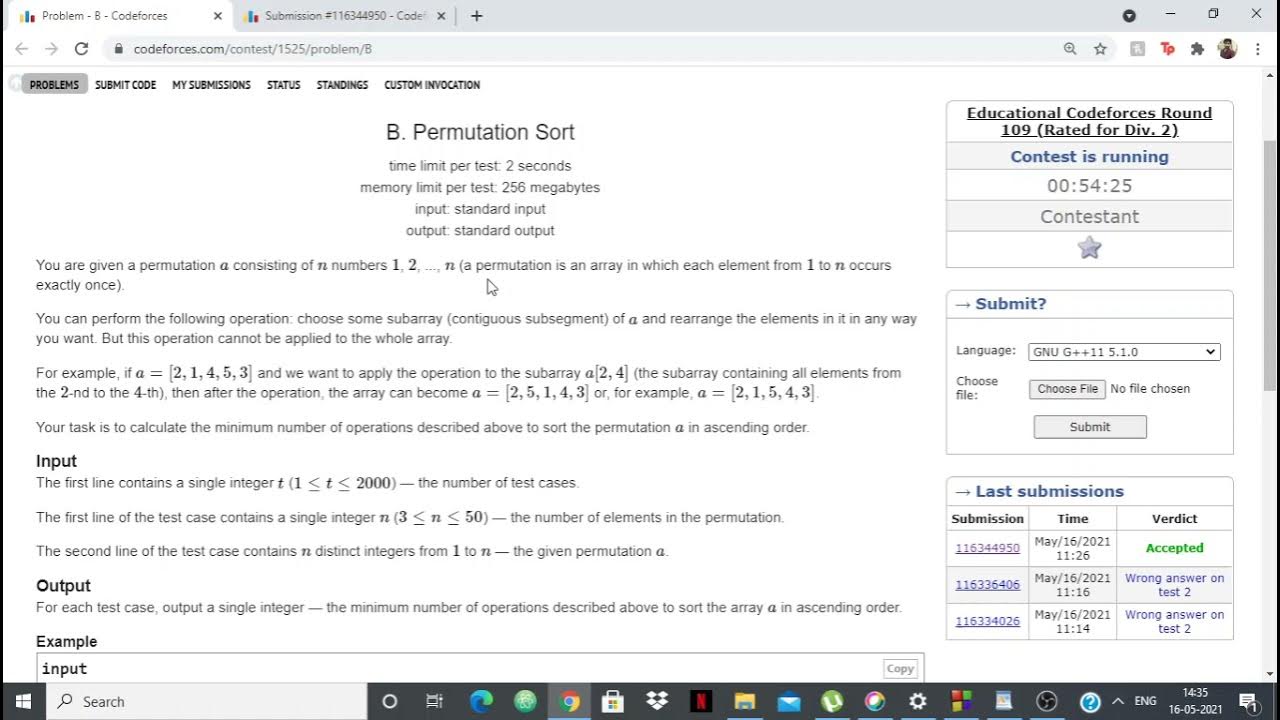 Educational Codeforces Round 109 Div2 Bpermutation Sort Youtube