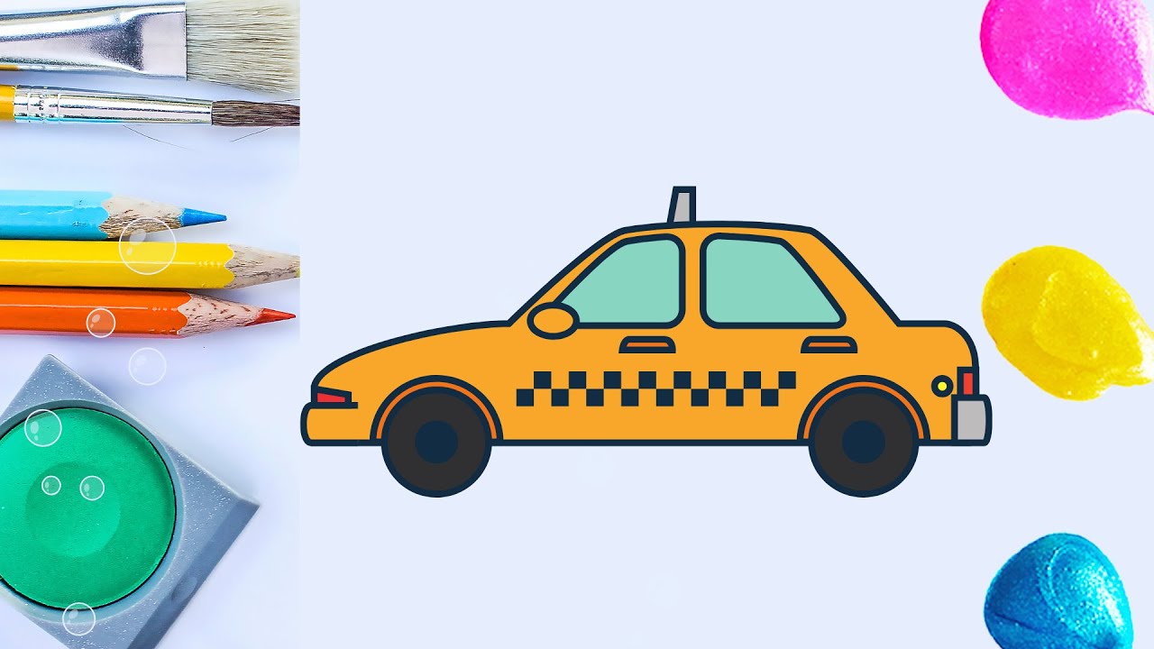 How to draw a TAXI CAR / cartoon TAXI coloring book for children ...