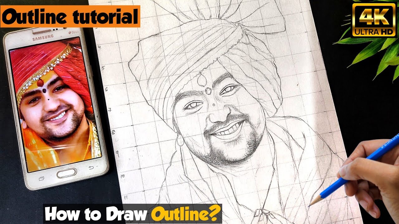 Bageshwar Dham Sarkar drawing | step by step outline tutorial ...