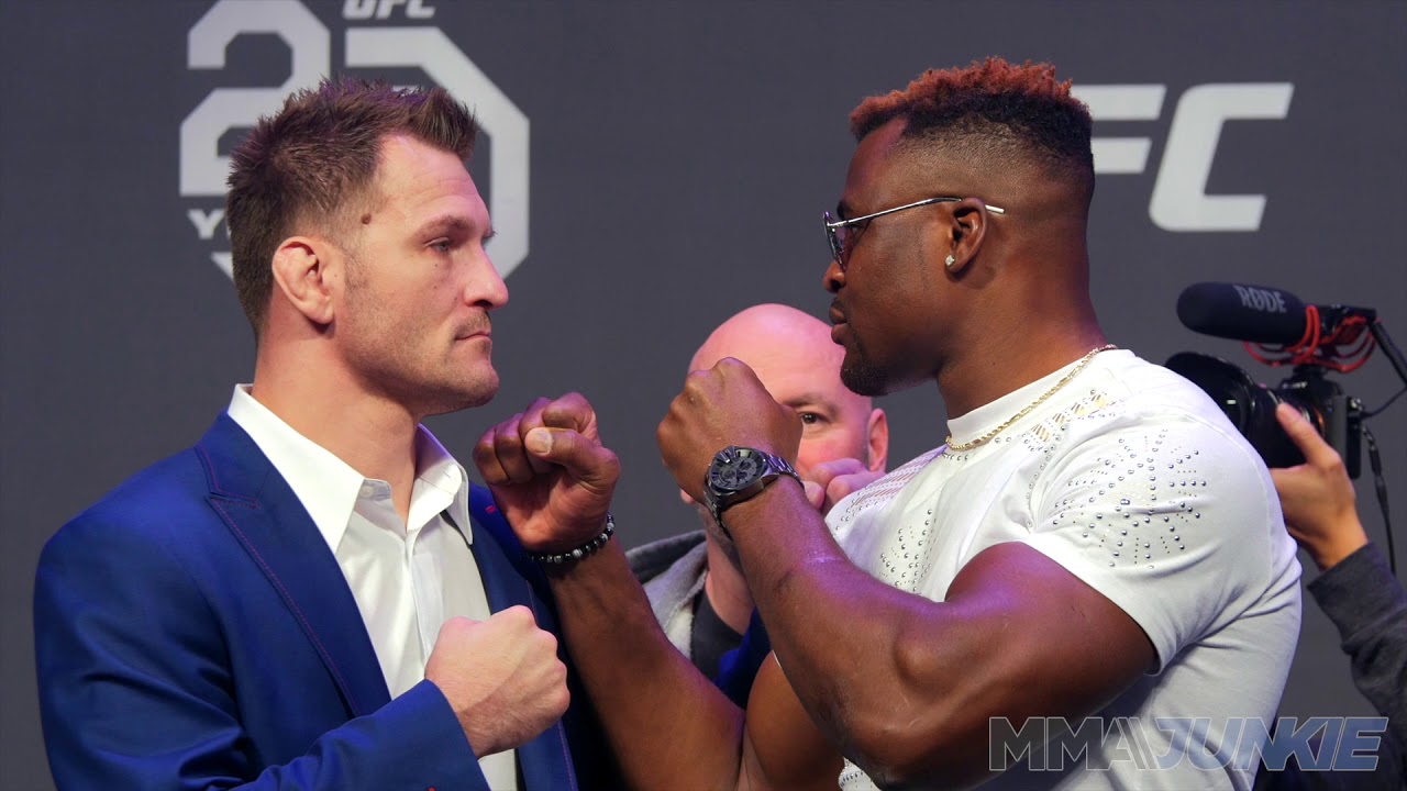 UFC 220 press conference face offs - YouTube