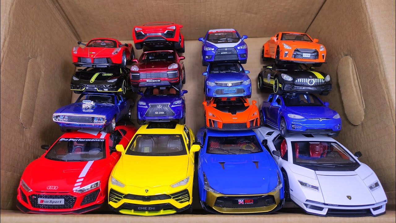 Box Full of Cars Model, Lamborghini, Porsche, Lexus, Mercedes Benz, BMW ...