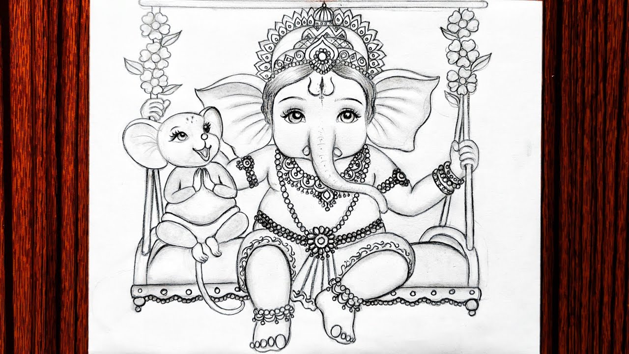 Bal Ganesha with Mushak drawing | Ganesh chaturthi special drawing ...