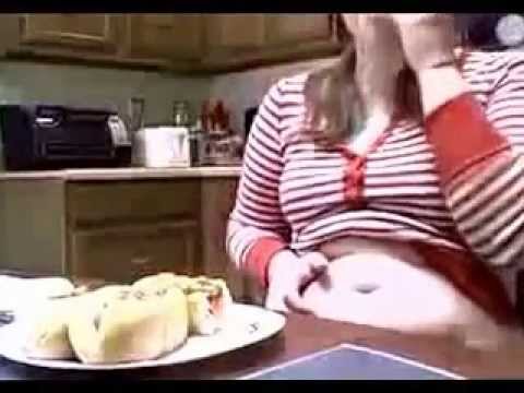 My fat girlfriend stuffing her chubby naughty belly