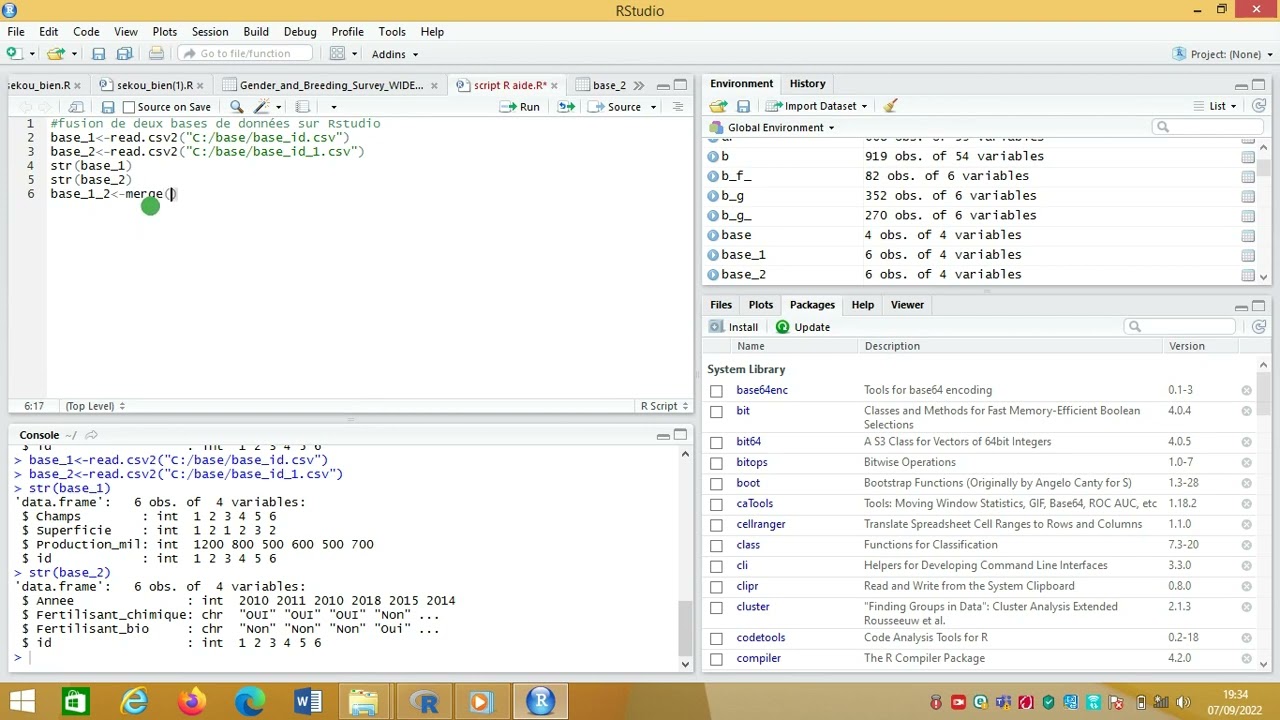 fusionner merger deux base donnee Rstudio - YouTube