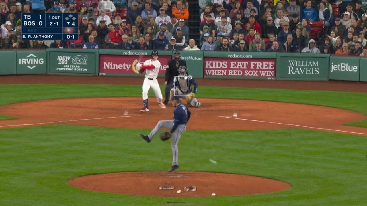 Roman Anthony in his 2nd Major League AB lines a ball 111 mph off the pitcher Shane Baz - YouTube