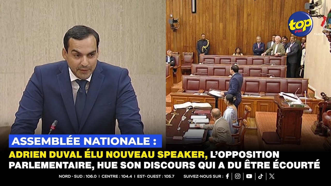 Adrien Duval élu nouveau speaker, l’opposition parlementaire... - YouTube