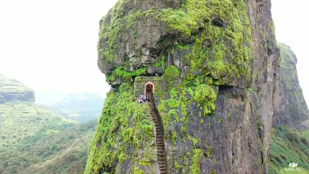 Harihar fort steps drone shot in august 2019 - YouTube