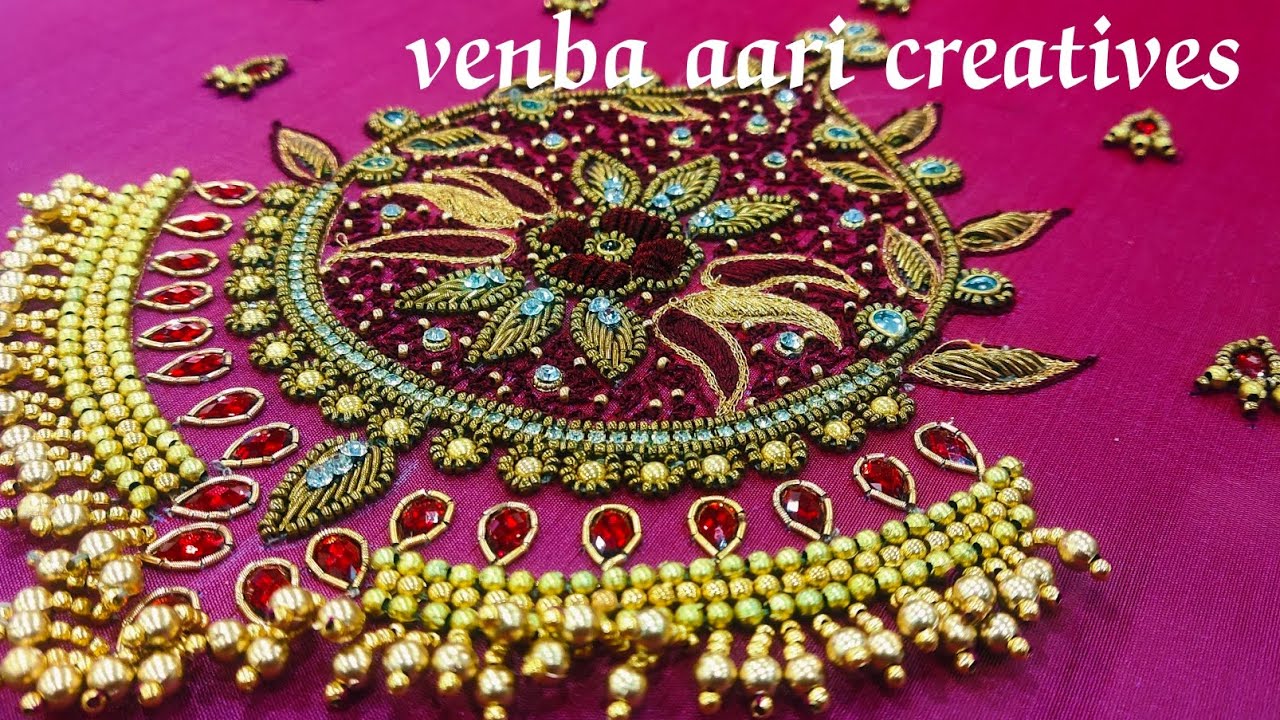 Aari work on blouse | Pani work | Zardozi work #aariclasseshosur # ...
