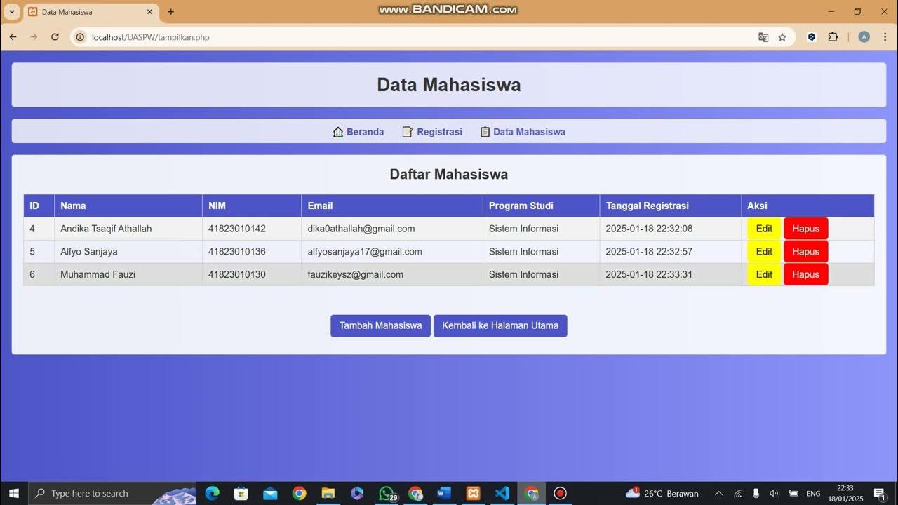 UAS PEMROGRAMAN WEB - APLIKASI CRUD REGISTRASI MAHASISWA - YouTube
