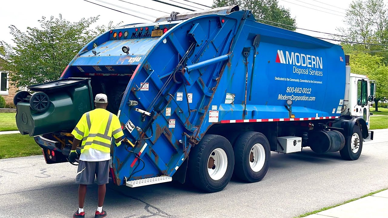 Modern Disposal Mack MR McNeilus Rear Loader Garbage Truck - YouTube