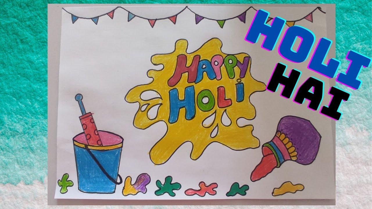 how to draw festival of holi, holi greeting cards handmade, holi poster ...