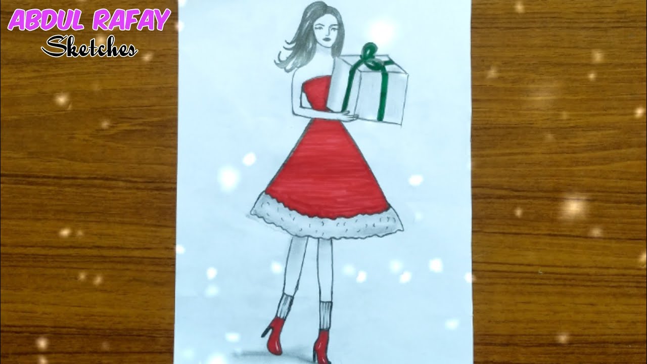 How To Draw A Girl Celebrate Christmas Day / @FarjanaDrawingAcademy ...