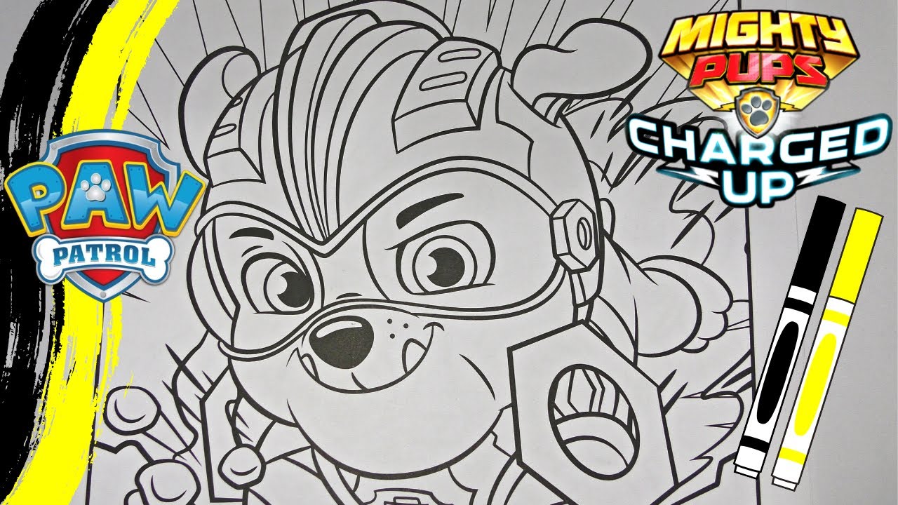 Coloring Paw Patrol Rubble| Paw Patrol Mighty Pup Charged Up Rubble ...