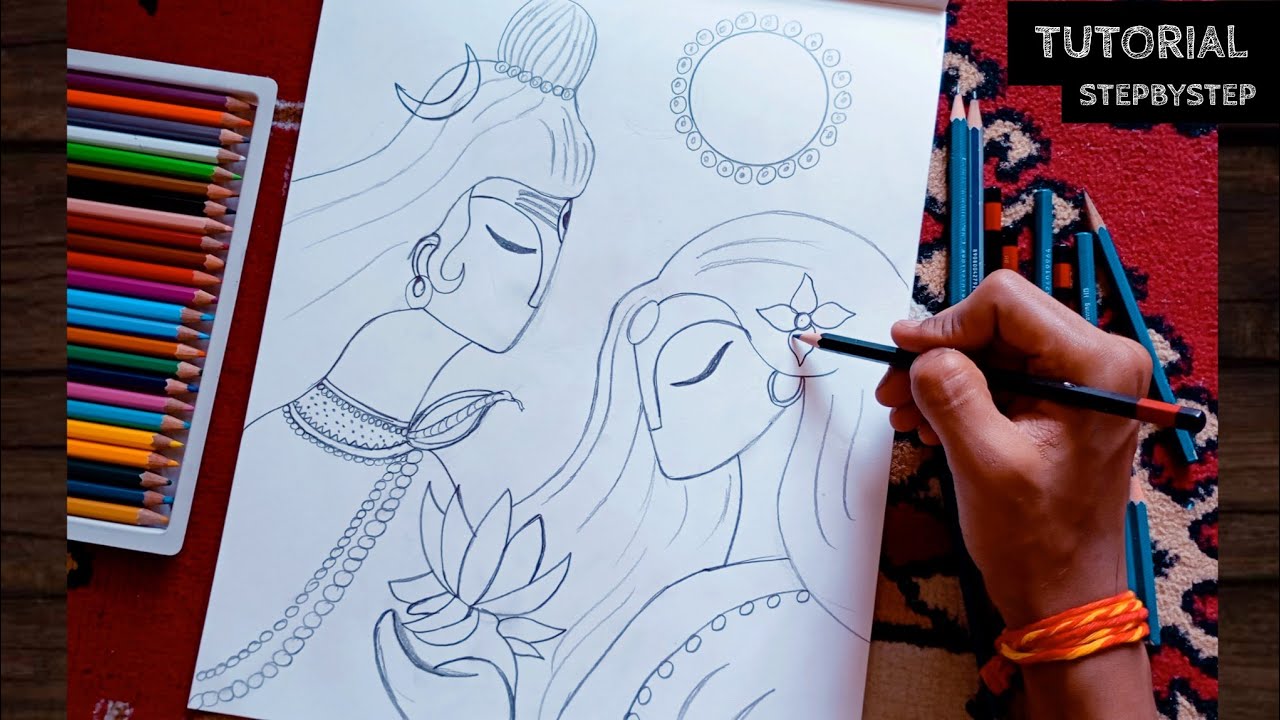 Lord Mahadev And Parvati Mata Outline Step by step Pencil ️ Sketch ...