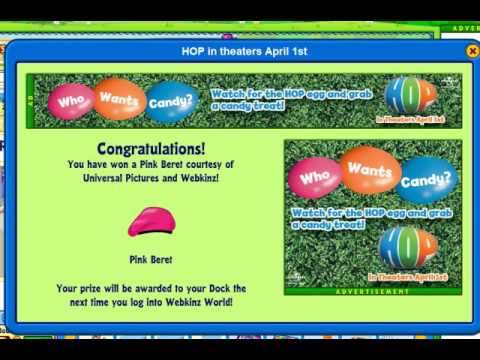 Webkinz World Hop Movie Ad - Prizes Checkered Shirt, Pink Beret ...