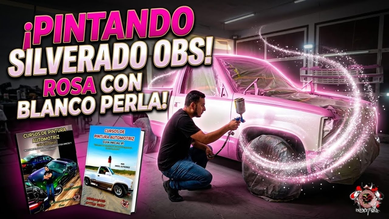 Pintando Silverado obs 90s rosa con blanco perla - YouTube