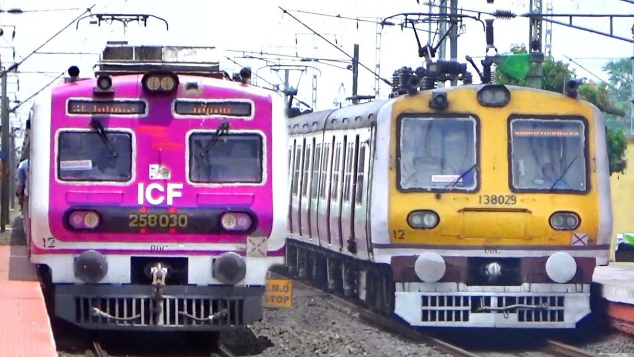 Modern PINK ICF EMU Train Crossing Old Conventional EMU | Local Train ...