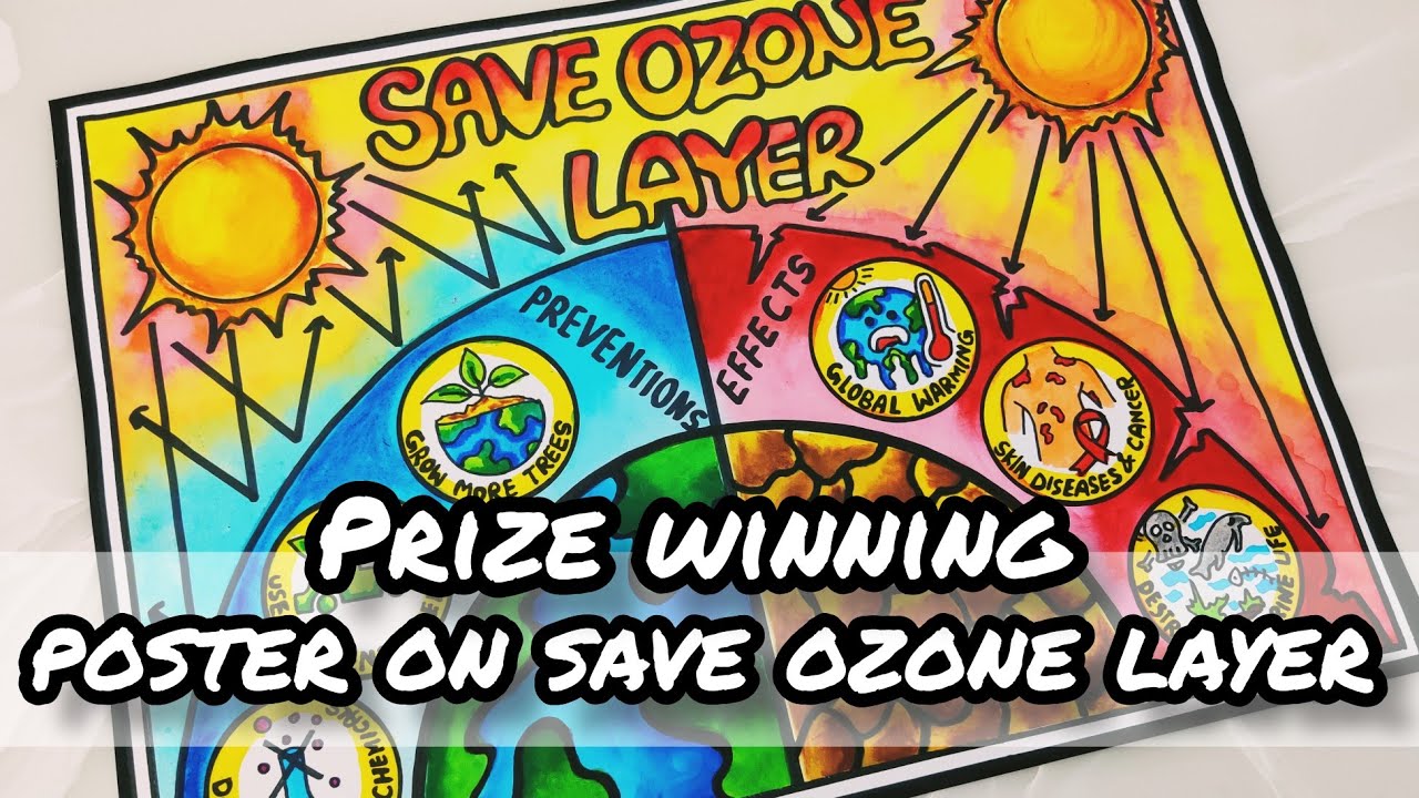 ozone day drawing || save ozone layer poster making || very easy - step by step - YouTube