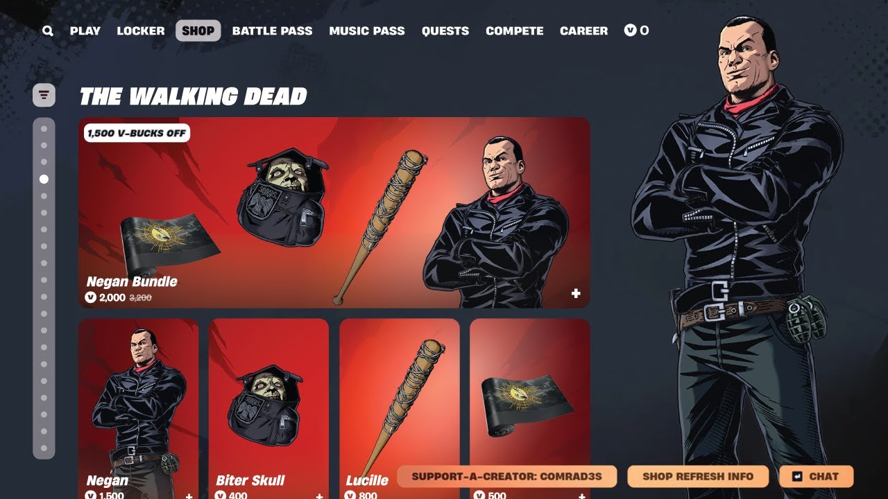 Fortnite NEW Negan Skin, Lucille Pickaxe, Bundle, All The Walking Dead ...