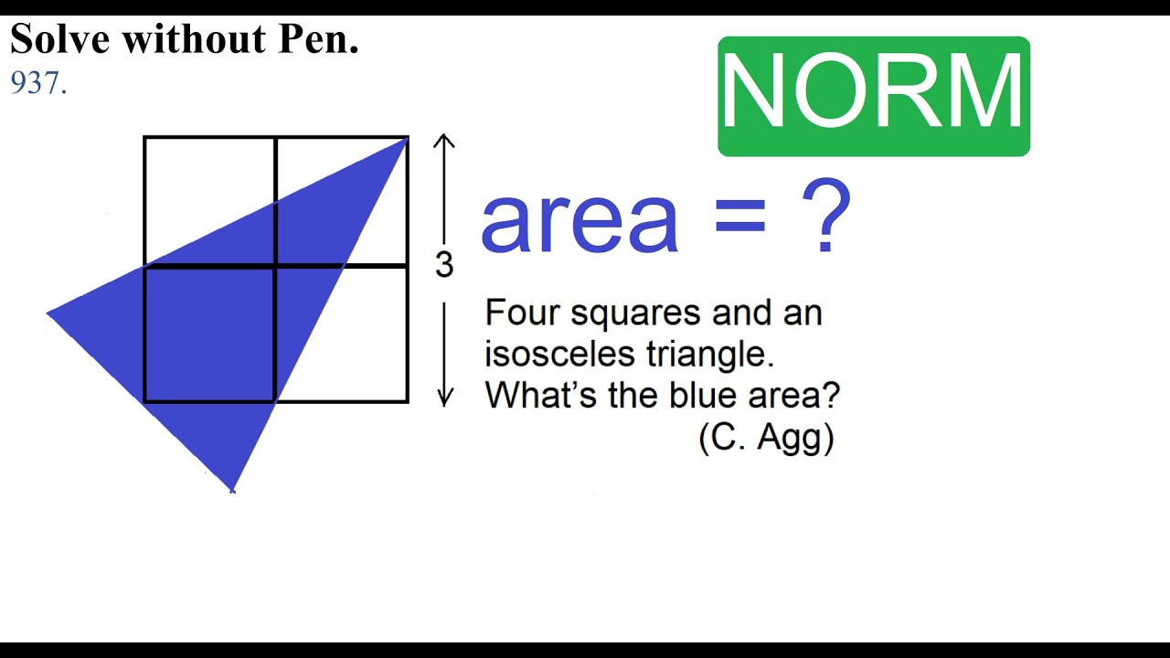 937. Four squares and an isosceles triangle. What’s the blue area ...
