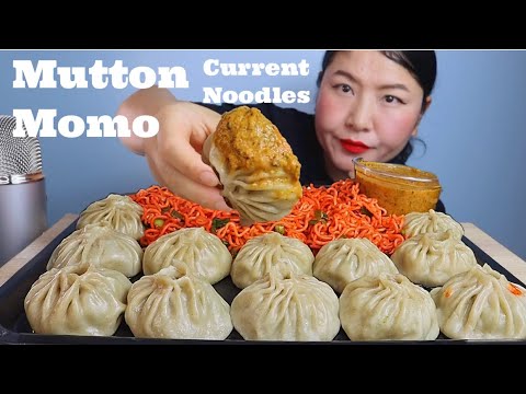 Big size mutton momo/dumpling and spicy Nepali current noodles eating ...