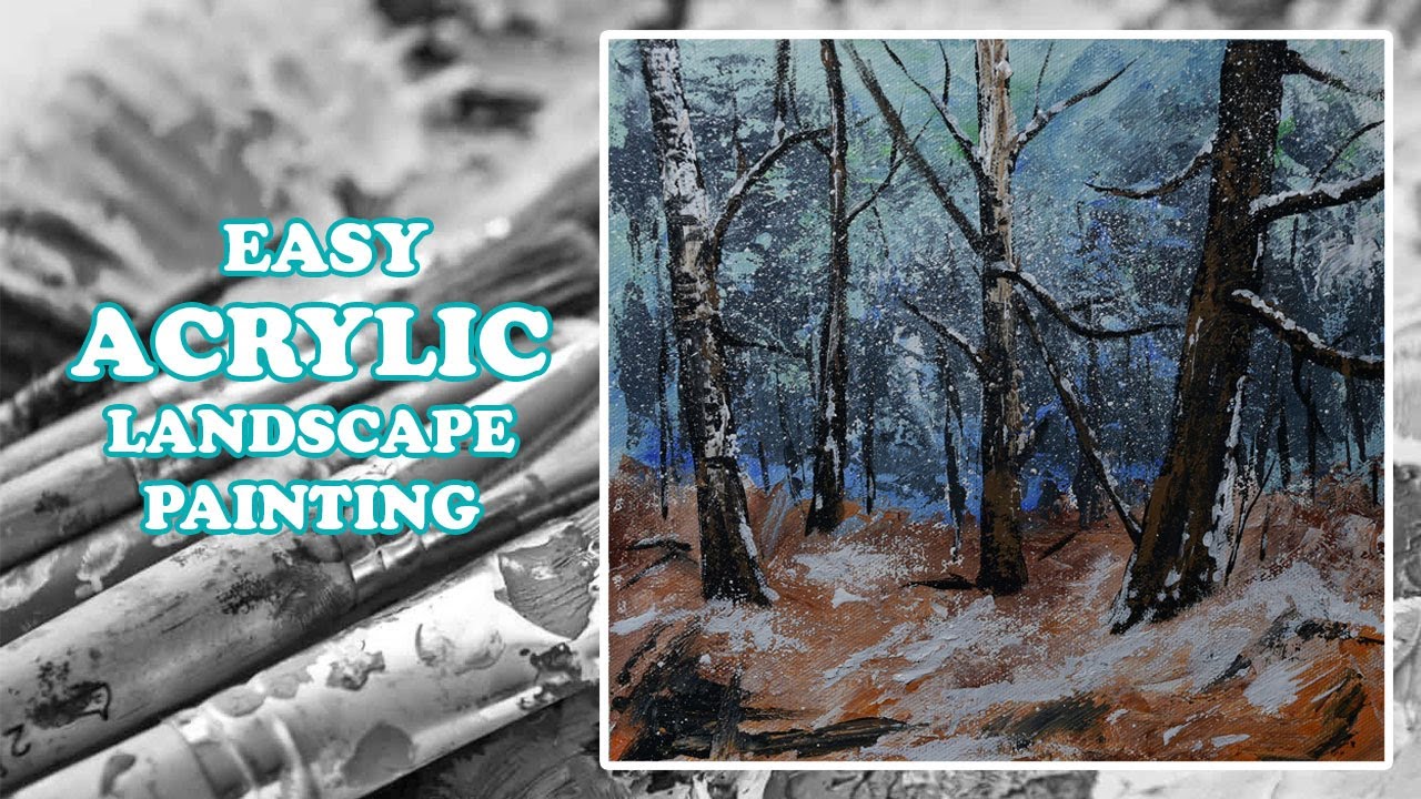 How to paint Acrylic Snow Landscape / Acrylic Landscape Painting ...