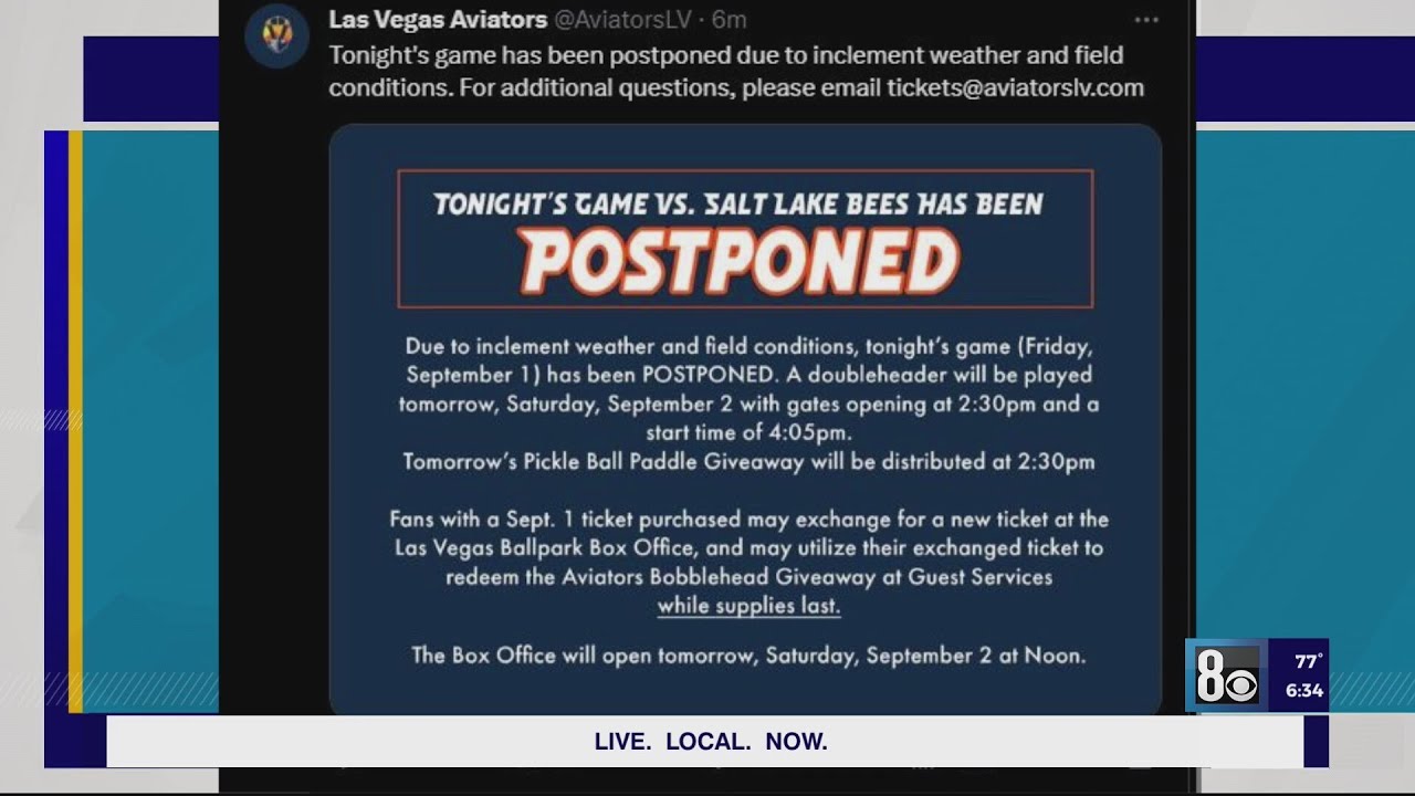 Las Vegas Aviators game postponed due to weather - YouTube