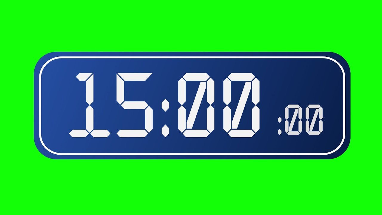 Stopwatch 15 min (GREEN SCREEN) Blue digital style | Fifteen minutes ...
