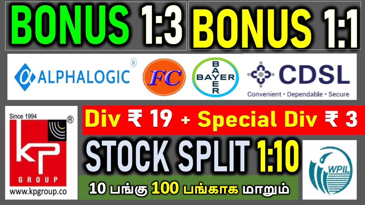 BONUS 1:1, BONUS 1:3, BONUS 14:48, STOCK SPLIT 1:10, STOCK SPLIT 1:2 ...