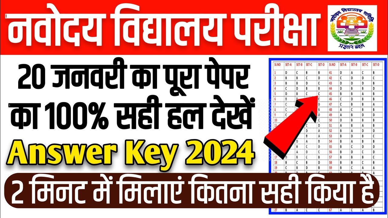 Navodaya Vidyalaya Class 6 Answer Key 2024 | JNVST Class 6 Answer Key ...