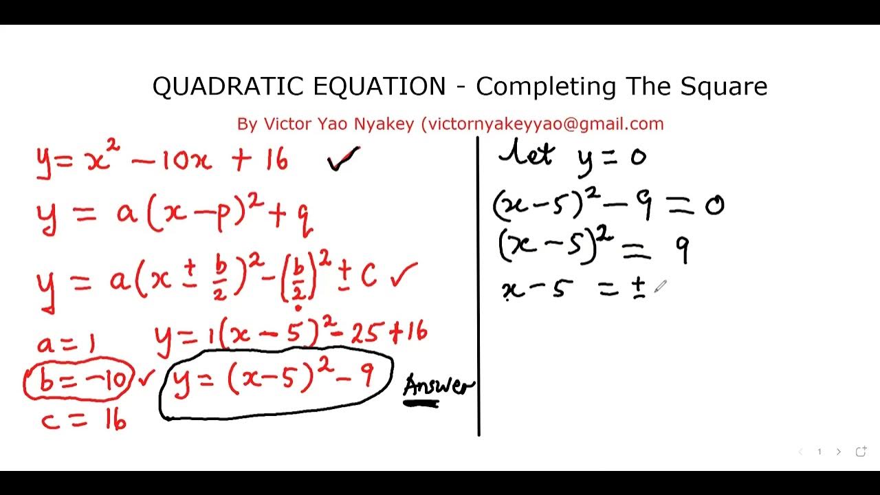 Quadratic Equation: Completing the square (lesson 2) - YouTube